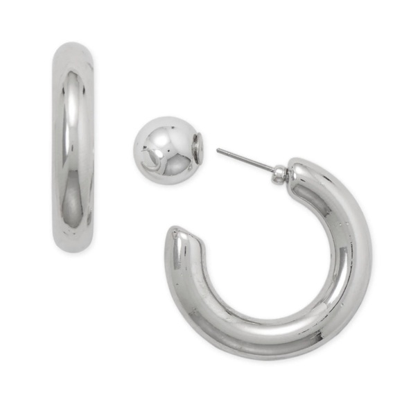 Jewelry | Silver Tone 6mm Round Tube Fashion Hoop Ball Post Earrings ...